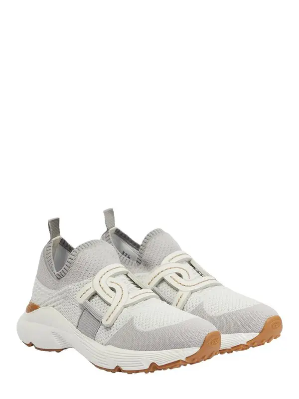 TOD'S Leather-trimmed Knit Sneakers - Grey