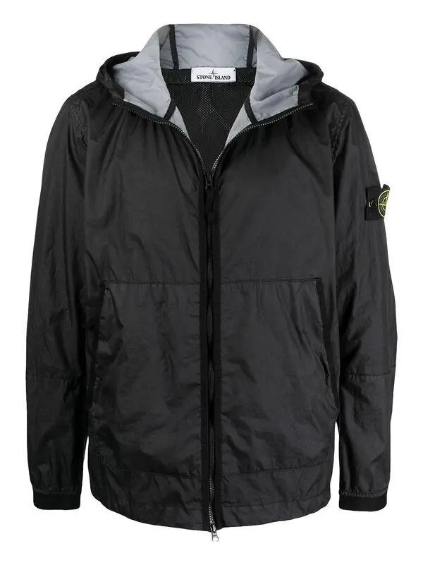 Stone Island Logo-patch Zip-up Windbreaker - Black