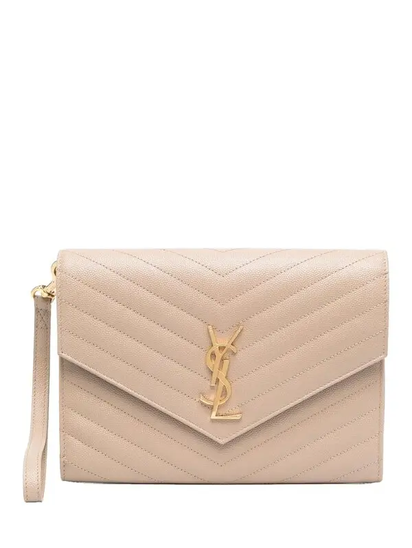 Saint Laurent Monogram Quilted Clutch - Neutrals