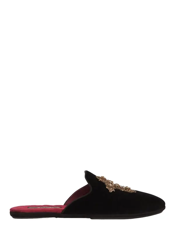 Dolce & Gabbana Embroidered Velvet Slippers - Black