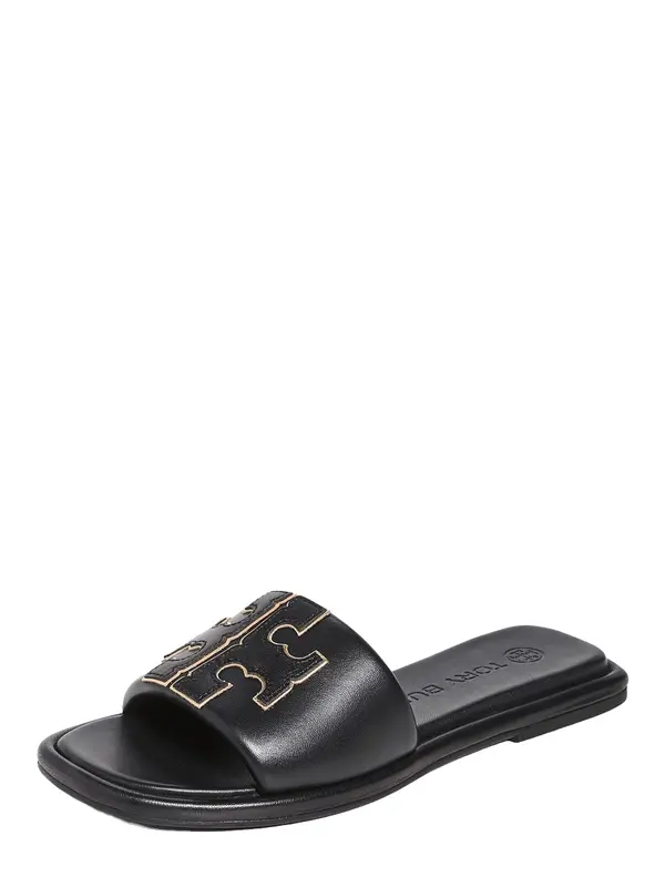 Tory Burch Double T Sport Slides - Perfect Black/gold