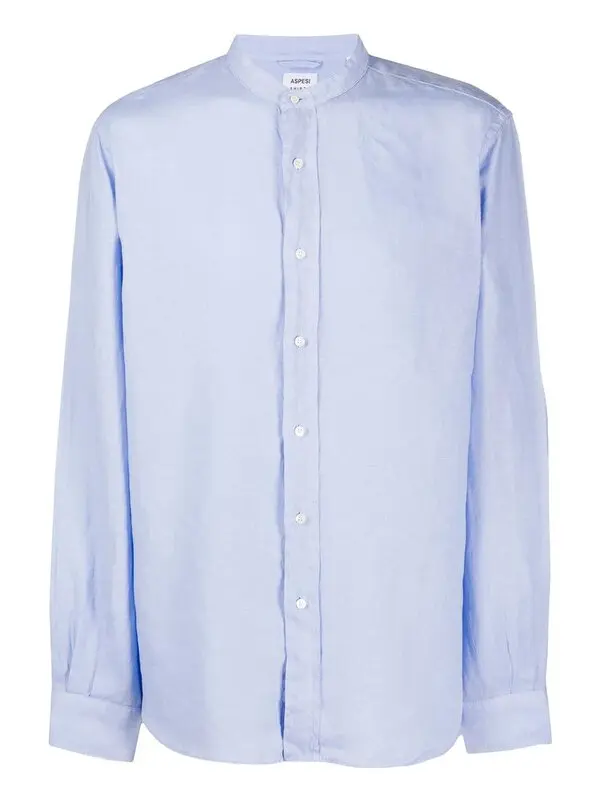 Aspesi Band Collar Linen Shirt - Blue