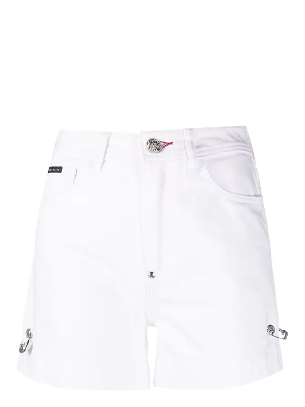 Philipp Plein Safety-pin Denim Shorts - White