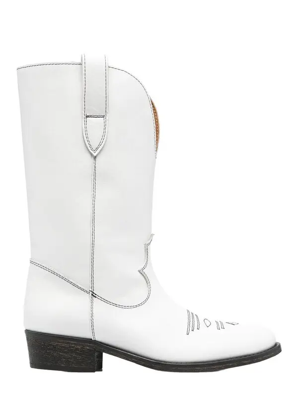 VIA ROMA 15 Stitch-embellished Leather Boots - White