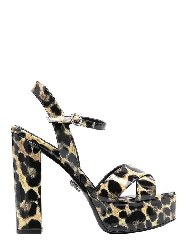 Philipp Plein Patent Leopard Print Platform Sandals - Neutrals