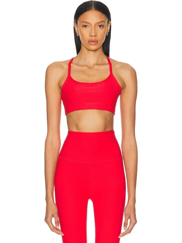 Beyond Yoga Spacedye Slim Racerback Bra In Black - Candy Apple Red Heather