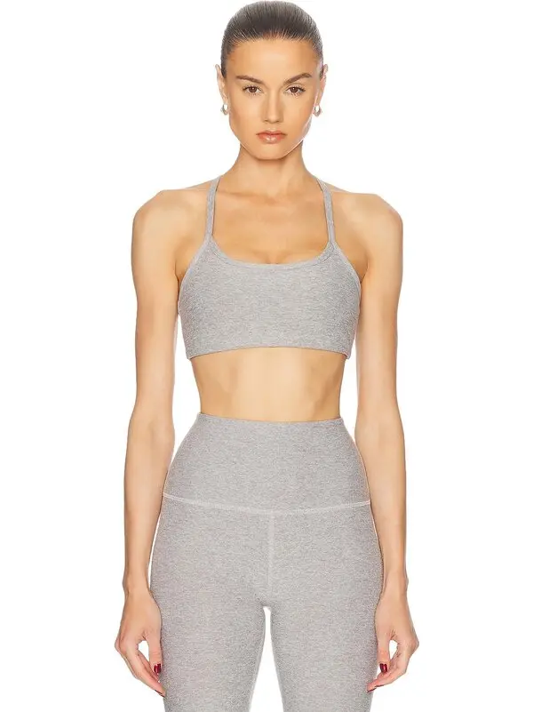 Beyond Yoga Spacedye Slim Racerback Bra In Black - Silver Mist
