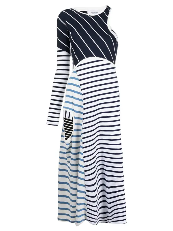 MARINE SERRE Striped Cut-out Asymmetric Dress - Blue