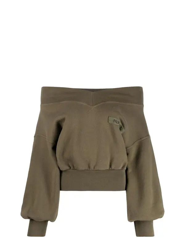 Palm Angels Off-shoulder Sweatshirt With Puff Sleeves - Green