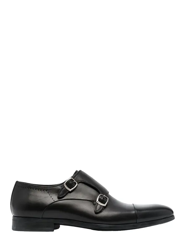 Magnanni Calf Leather Monk Shoes - Black