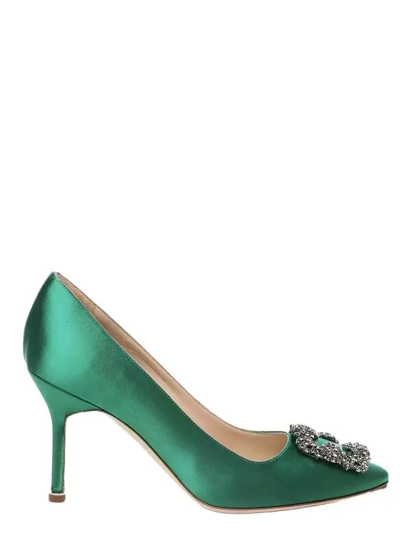 Manolo Blahnik 90mm Hangisi Satin Pumps - Green