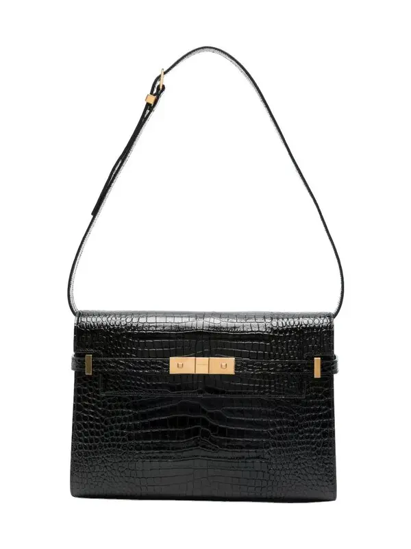 Saint Laurent Manhattan Crocodile-embossed Shoulder Bag - Black