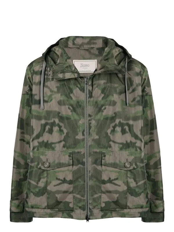 Herno Camouflage Print Hooded Jacket - Green