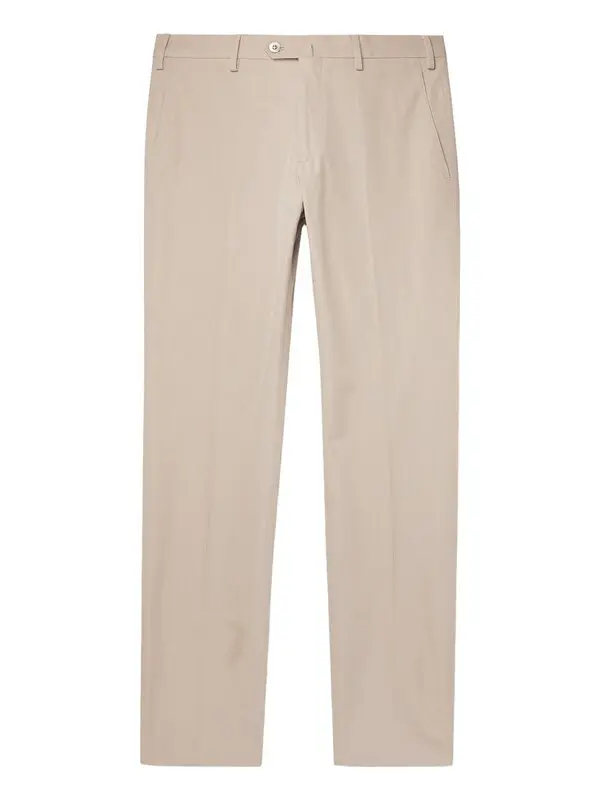 Loro Piana Slim-fit Cotton-blend Poplin Trousers - Neutrals