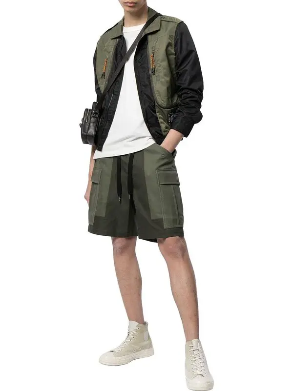 PORTS V Panelled Zipped Bomber Jacket - Green