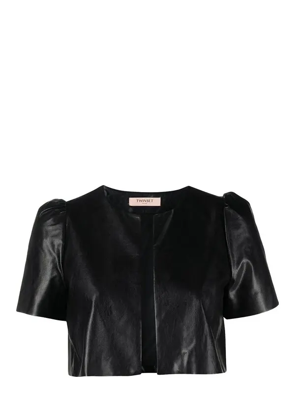 TWINSET Faux Leather Cropped Jacket - Black