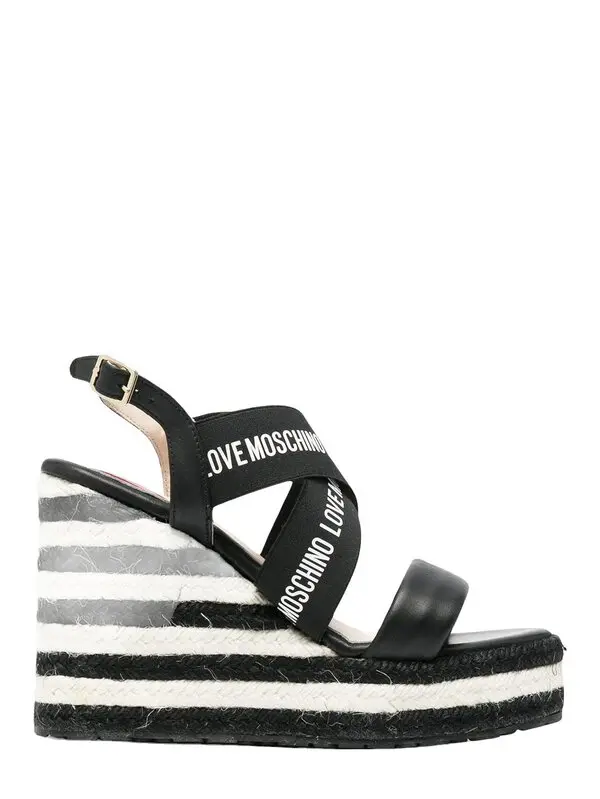 Moschino Striped Wedge Sandals - Black