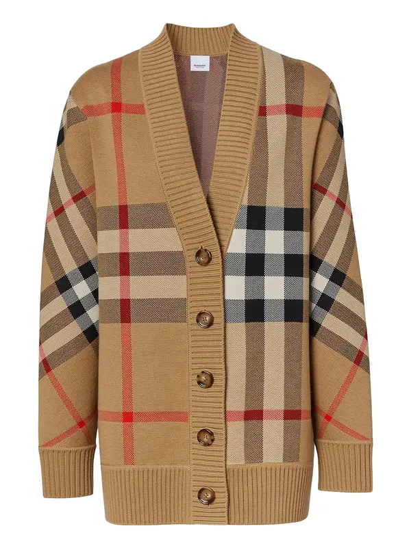 Burberry Vintage Check Merino Wool-blend Cardigan - Brown