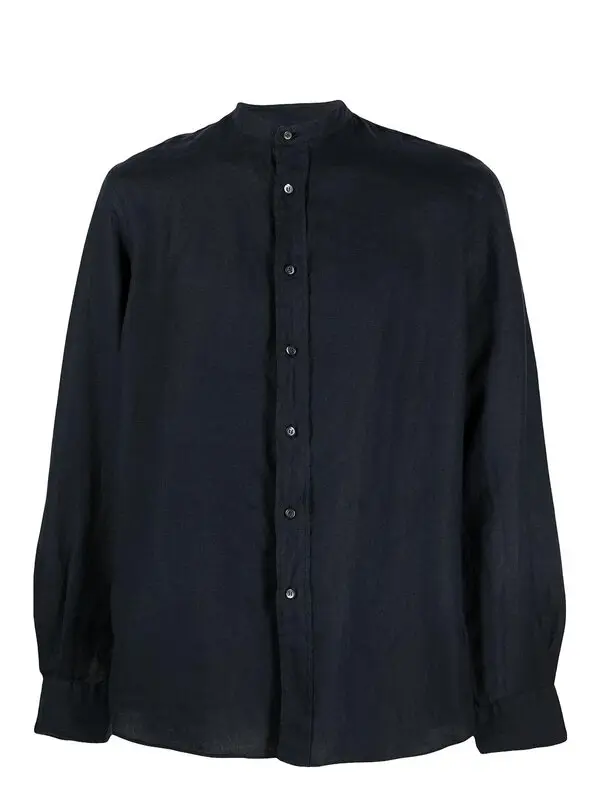 Aspesi Band-collar Linen Shirt - Blue