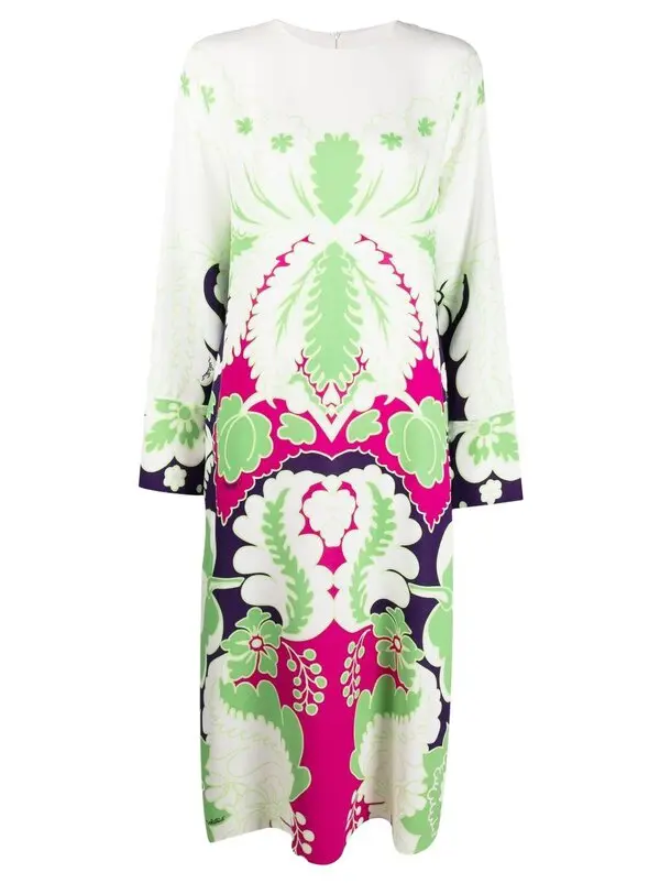 Valentino Garavani Floral Print Silk Midi Dress - White