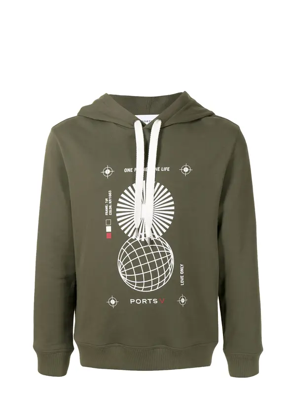PORTS V Graphic Print Hooded Sweatshirt - Green