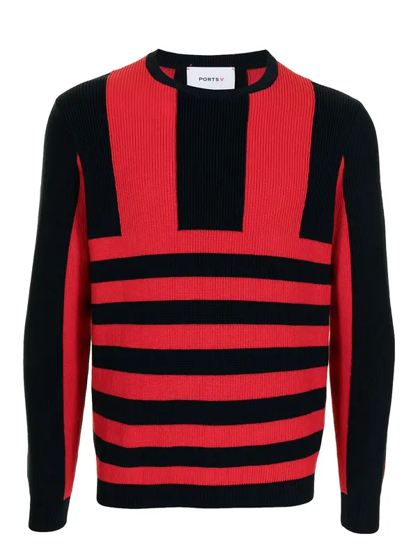PORTS V Stripe-print Knitted Jumper - Red