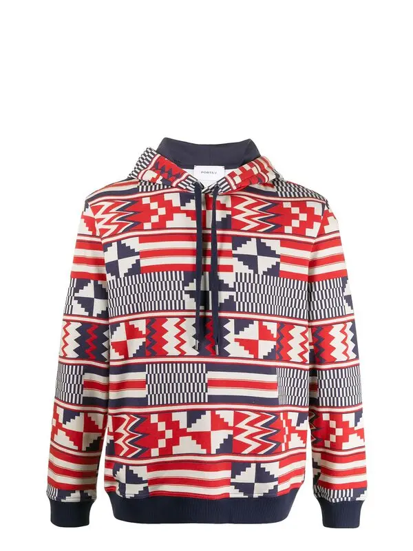 PORTS V Geometric Print Hoodie - White
