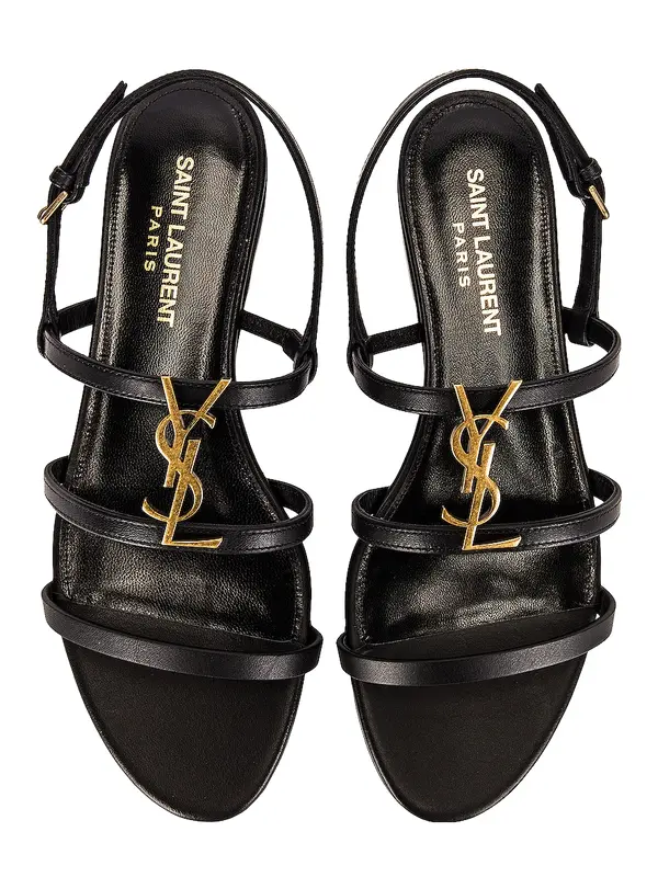 Saint Laurent Cassandra Leather Flat Sandals - Nero