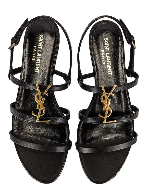 Saint Laurent Cassandra Leather Flat Sandals - Nero