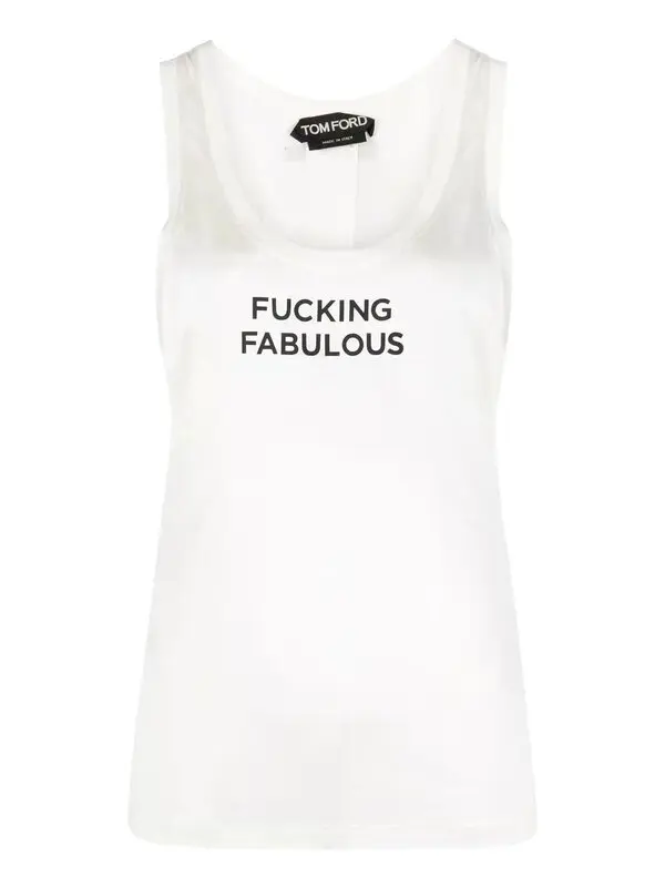 TOM FORD Slogan Print Silk Tank Top - White
