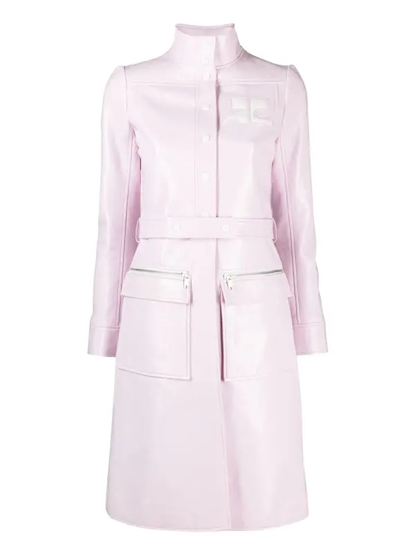 COURREGES Logo-appliqué Vinyl Trench Coat - Pink
