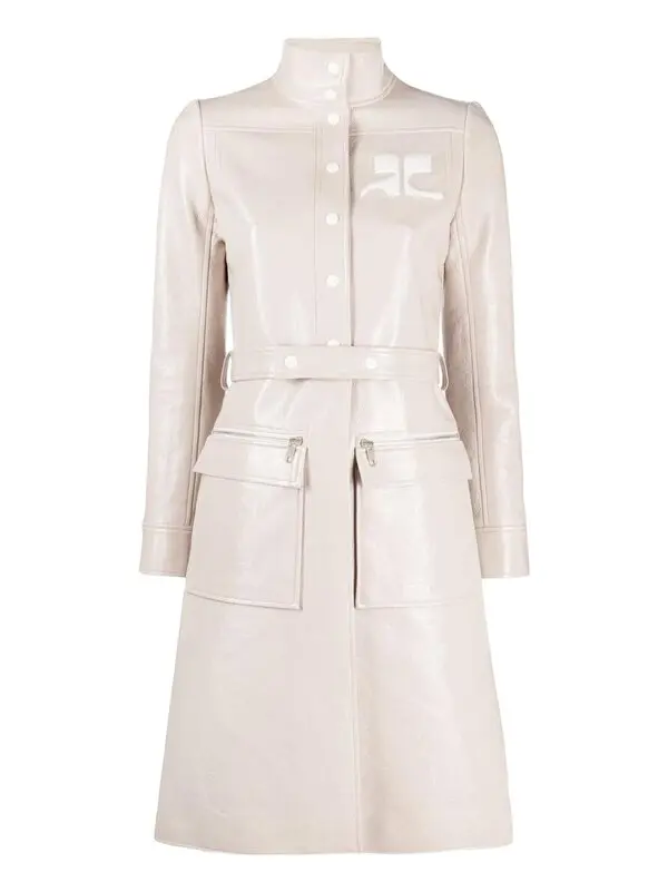 COURREGES Logo-appliqué Vinyl Trench Coat - Neutrals