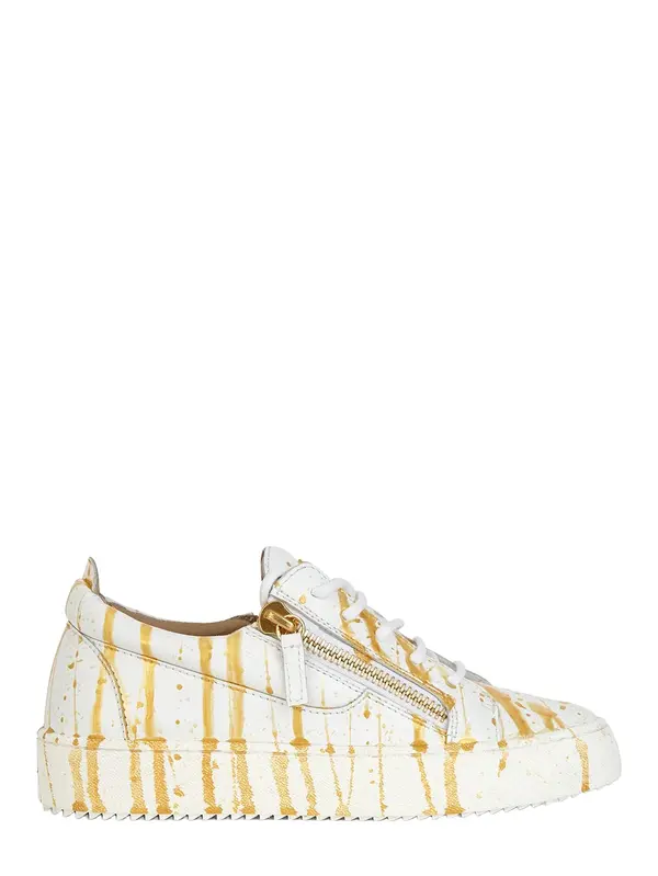 GIUSEPPE ZANOTTI Paint Splatter Leather Sneakers - White