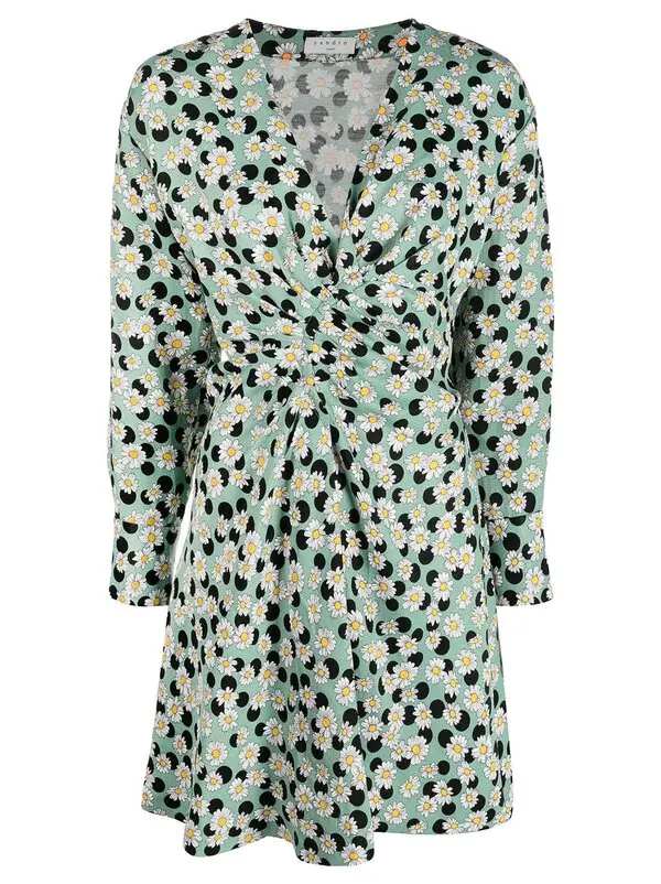 Sandro Floral & Polka Dot Print Mini Dress - Green