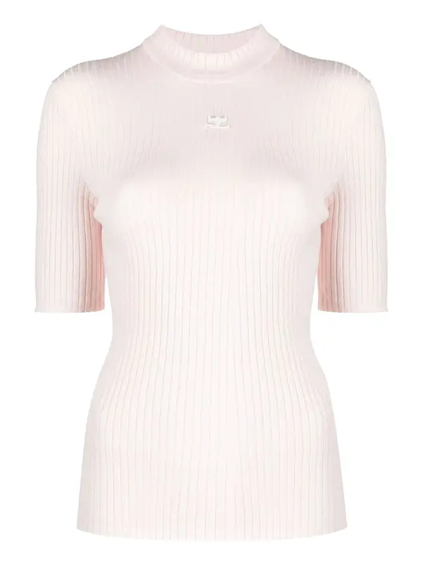 COURREGES Logo-embroidered Ribbed Sweater - Pink