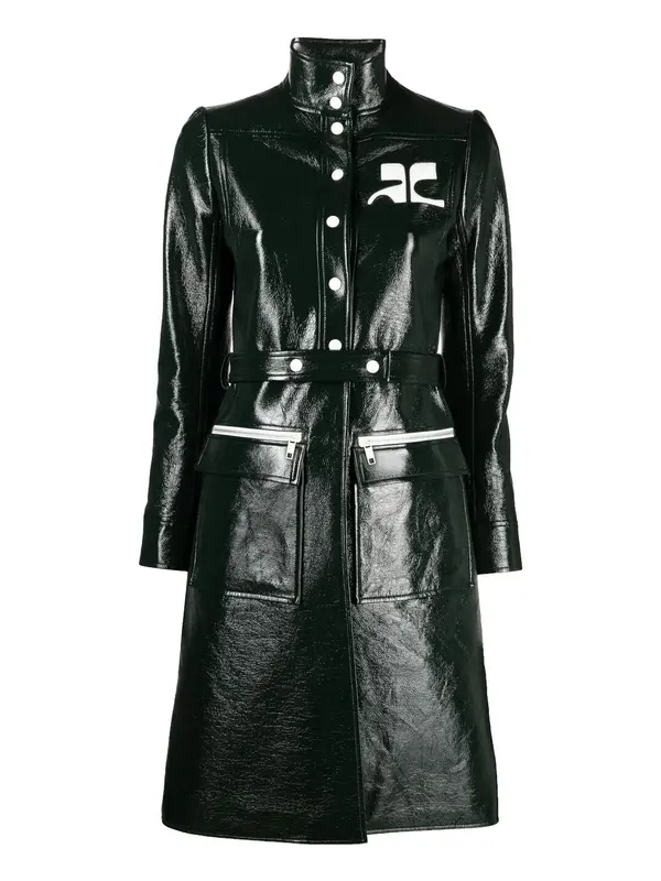COURREGES Logo-appliqué Vinyl Trench Coat - Green
