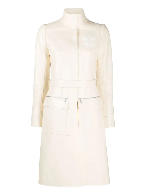 COURREGES Logo-appliqué Vinyl Trench Coat - Neutrals