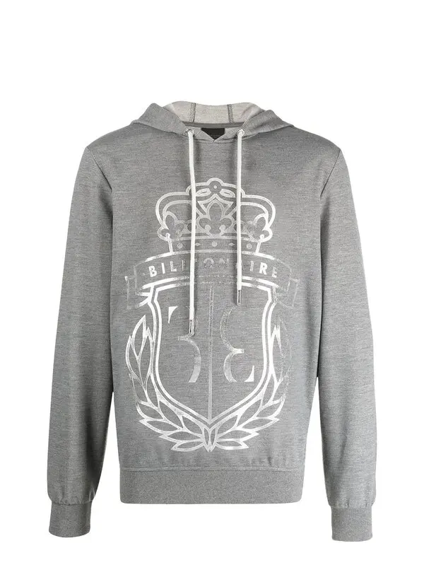 BILLIONAIRE Foil Logo Print Hoodie - 10 Grey