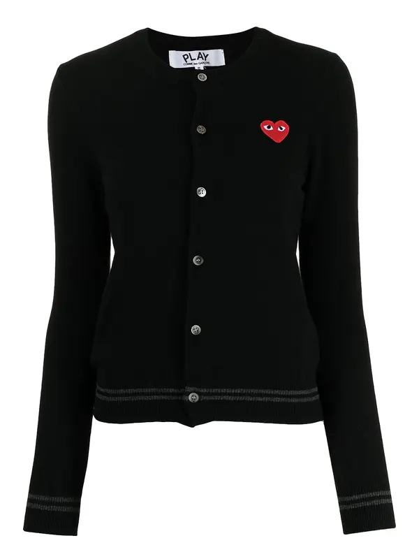 Play Comme Des Garcon Embroidered-logo Cardigan - Black