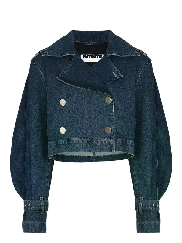 ROTATE BY BIRGER CHRISTENSEN Ruffle-trim Denim Jacket - Blue