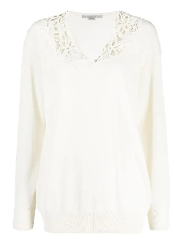 Stella McCartney Lace-detail V-neck Jumper - White