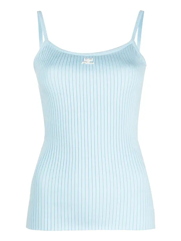 COURREGES Logo Ribbed Knit Top - Blue