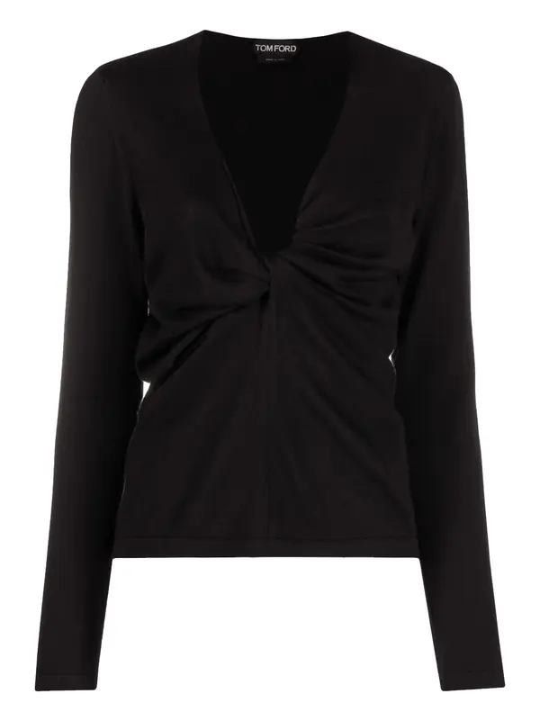 TOM FORD Plunge-neck Twist-detail Knitted Top - Black