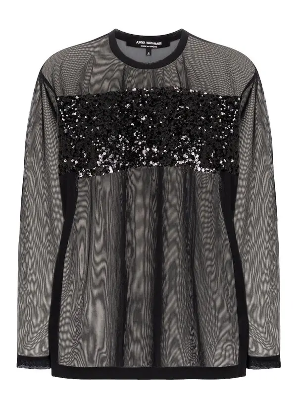 Junya Watanabe Sequined Mesh Top - Black