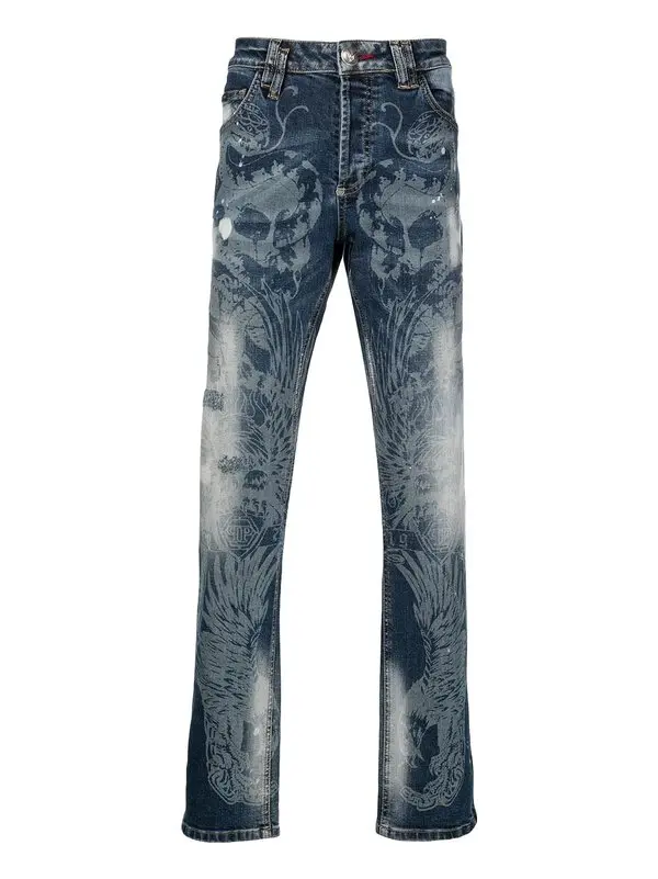 Philipp Plein Tattoo Super Straight Leg Jeans - Blue