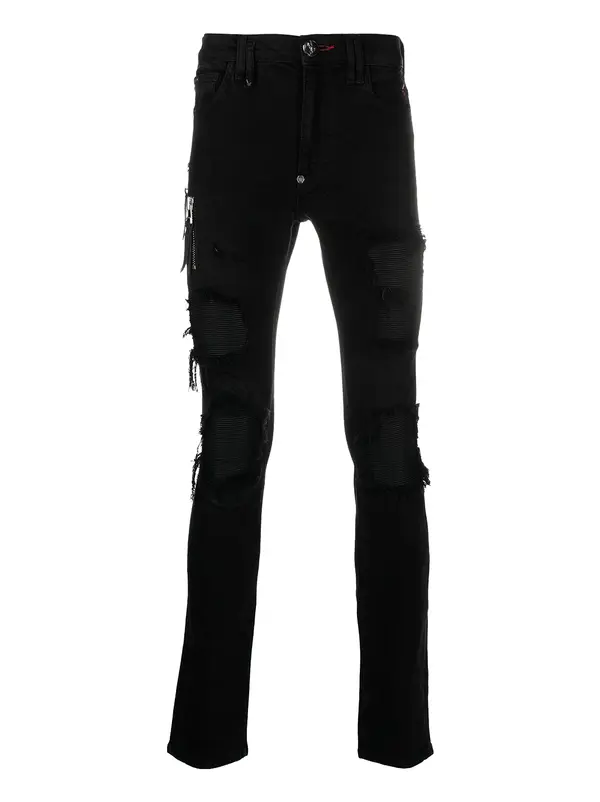 Philipp Plein Biker Destroyed Skinny Jeans - Black