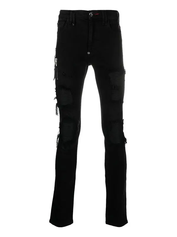 Philipp Plein Biker Destroyed Skinny Jeans - Black