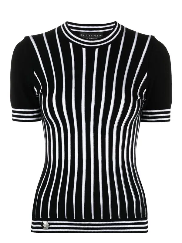 Philipp Plein Intarsia Stripe Short Sleeve Jumper - Black