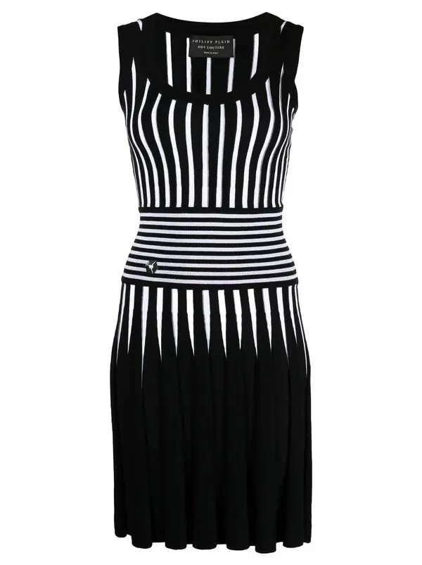 Philipp Plein Stripe-print Knitted Short Dress - Black