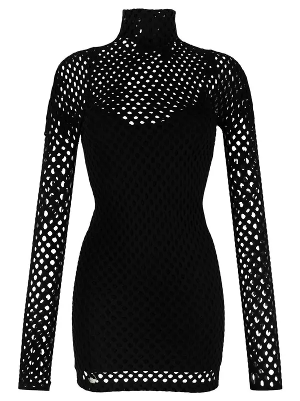 Philipp Plein Mesh-overlay Mini Dress - Black